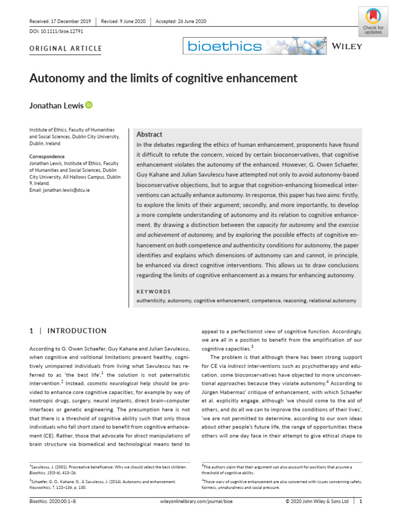 Autonomy and The Limits of Cognitive Enhancement | PDF | Autonomy | Reason