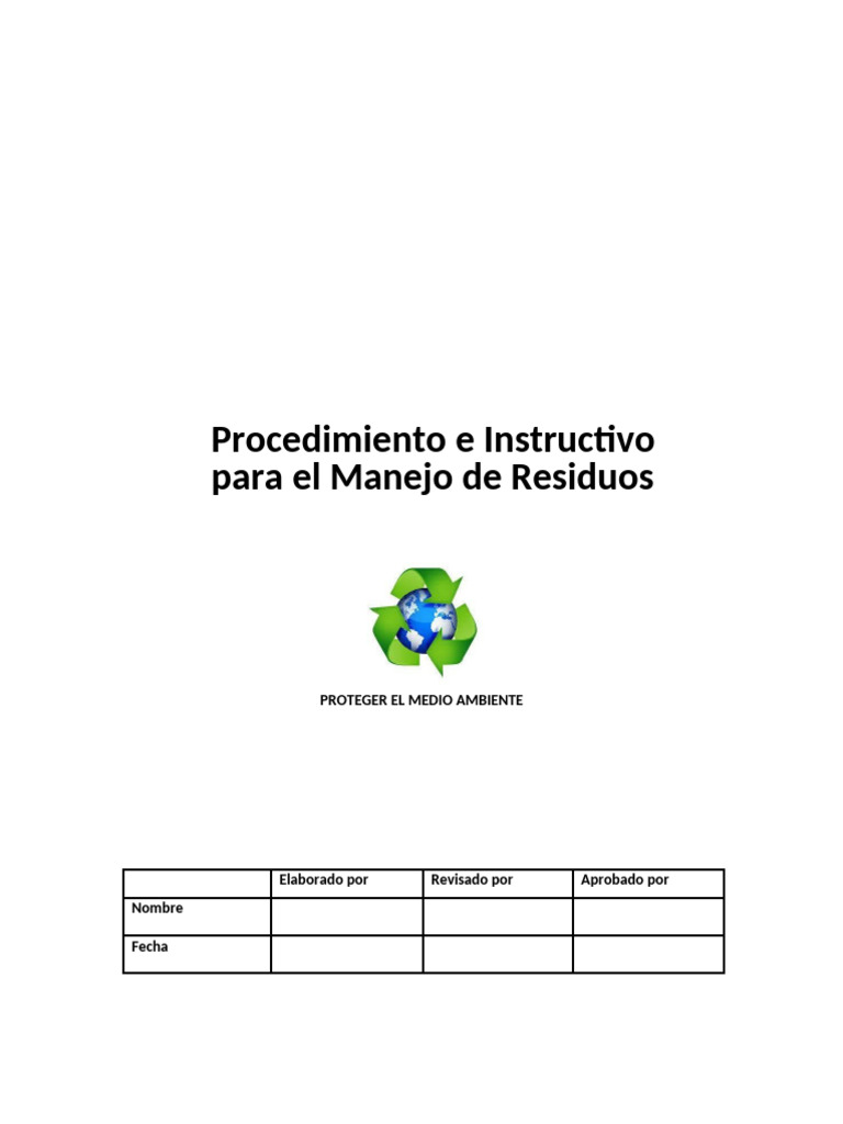 Procedimiento e Instructivo para El Manejo de Residuos | PDF Procedimiento e Instructivo para El Manejo de Residuos | PDF
