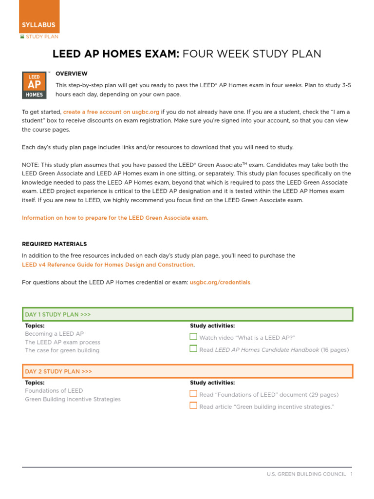 LEED AP Homes Study Plan - Syllabus | PDF