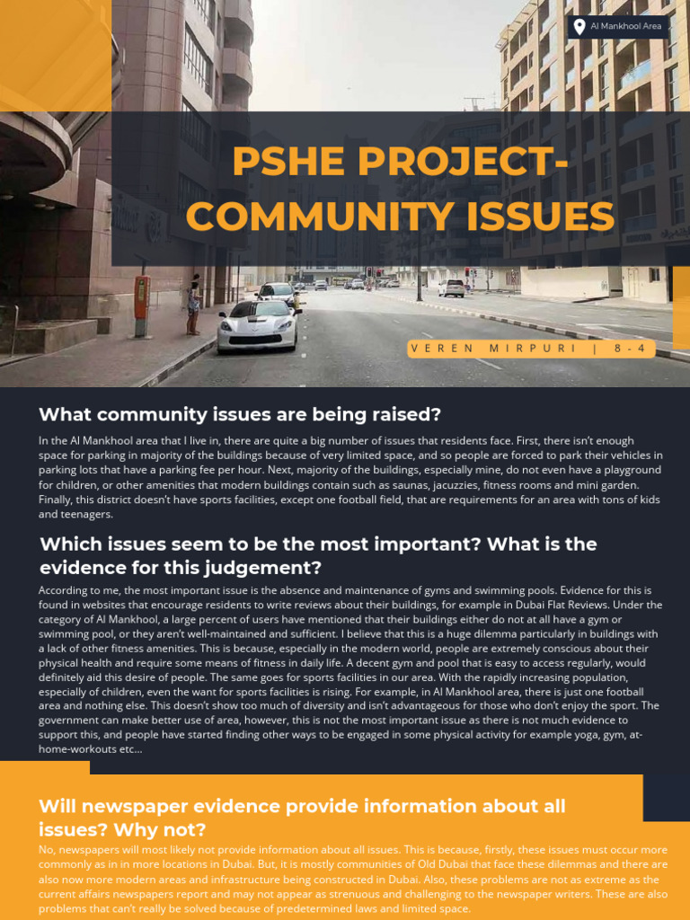 PSHE Project - Community Issues | PDF