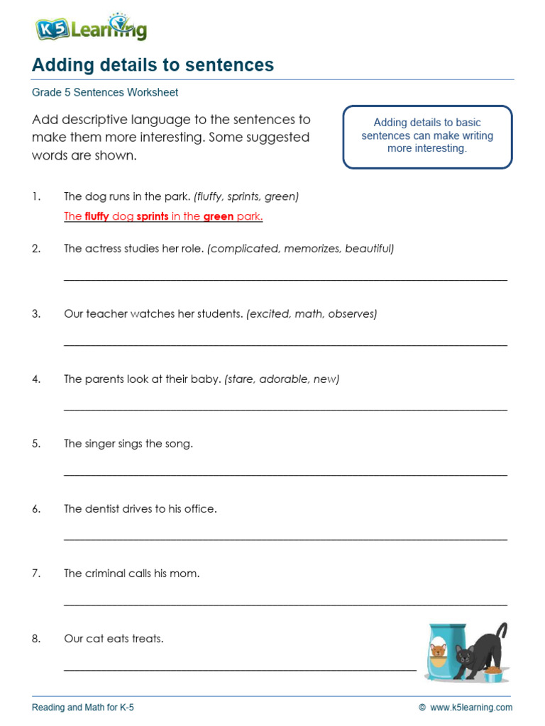 Grade 5 Adding Details Sentences A Pdf