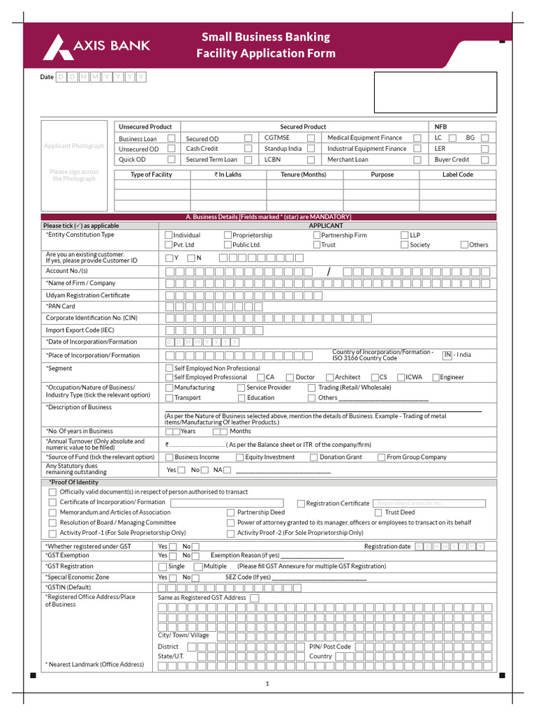 Small Business Banking Application Form | PDF