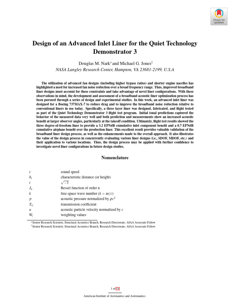 Design of An Advanced Inlet Liner For The Quiet TechnologyDemonstrator ...