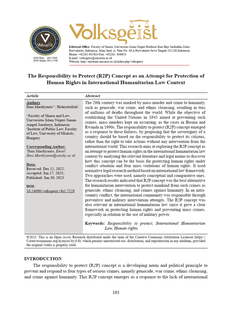 The Responsibility To Protect (R2P) Concept As An Attempt For ...