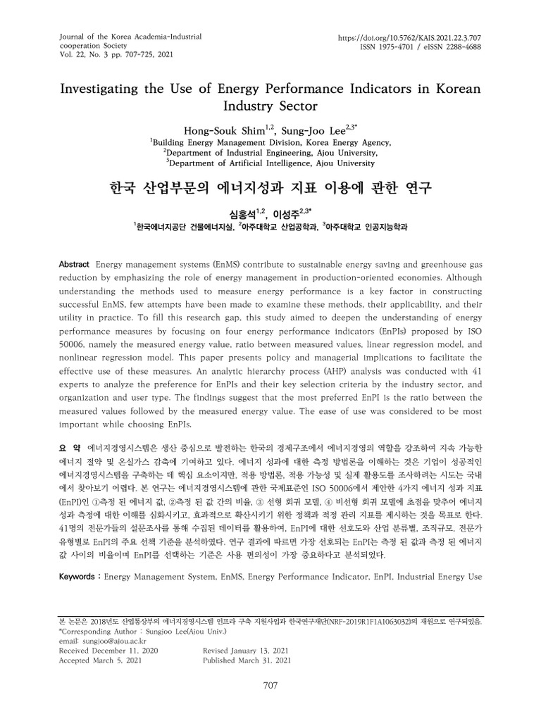 Investigating The Use of Energy Performance Indicators in Korean ...