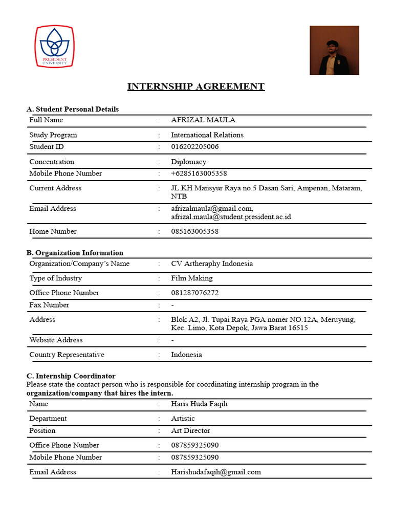Internship Agreement Form | PDF