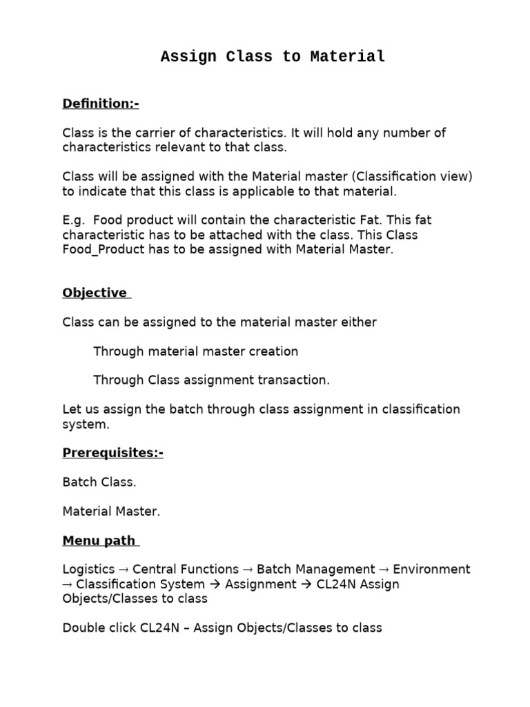 Assign Batch Class To Material | PDF