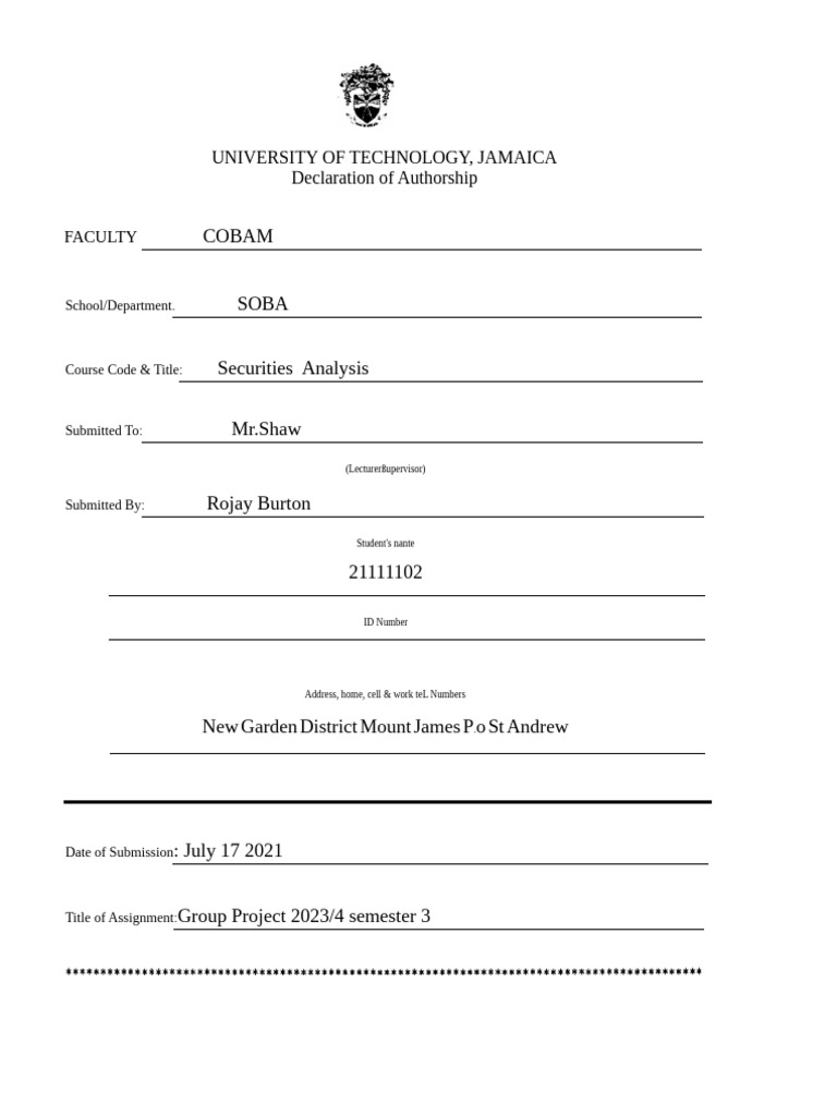 Declaration of Authorship | PDF