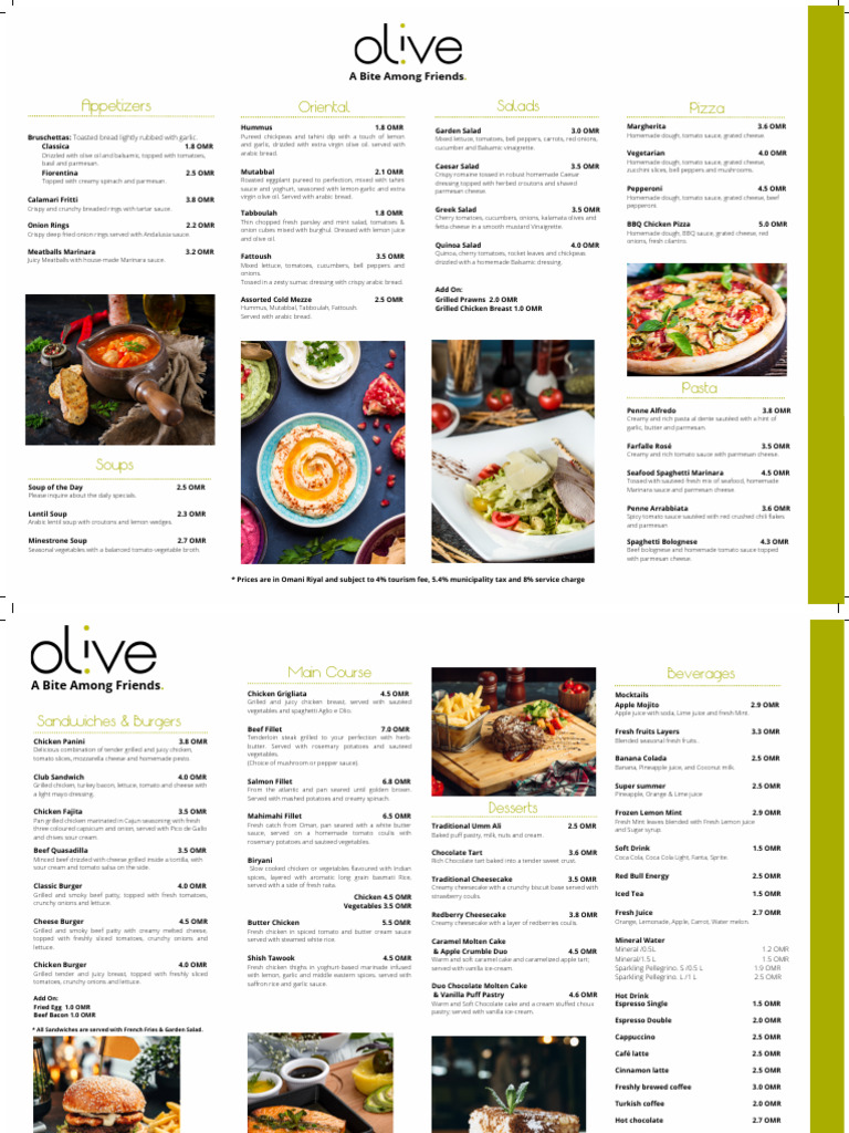 Olive Menu - English and Arabic | PDF | Hamburgers | Salad