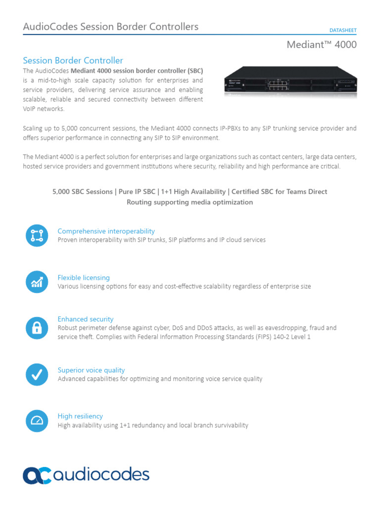 Mediant 4000 SBC Datasheet | PDF