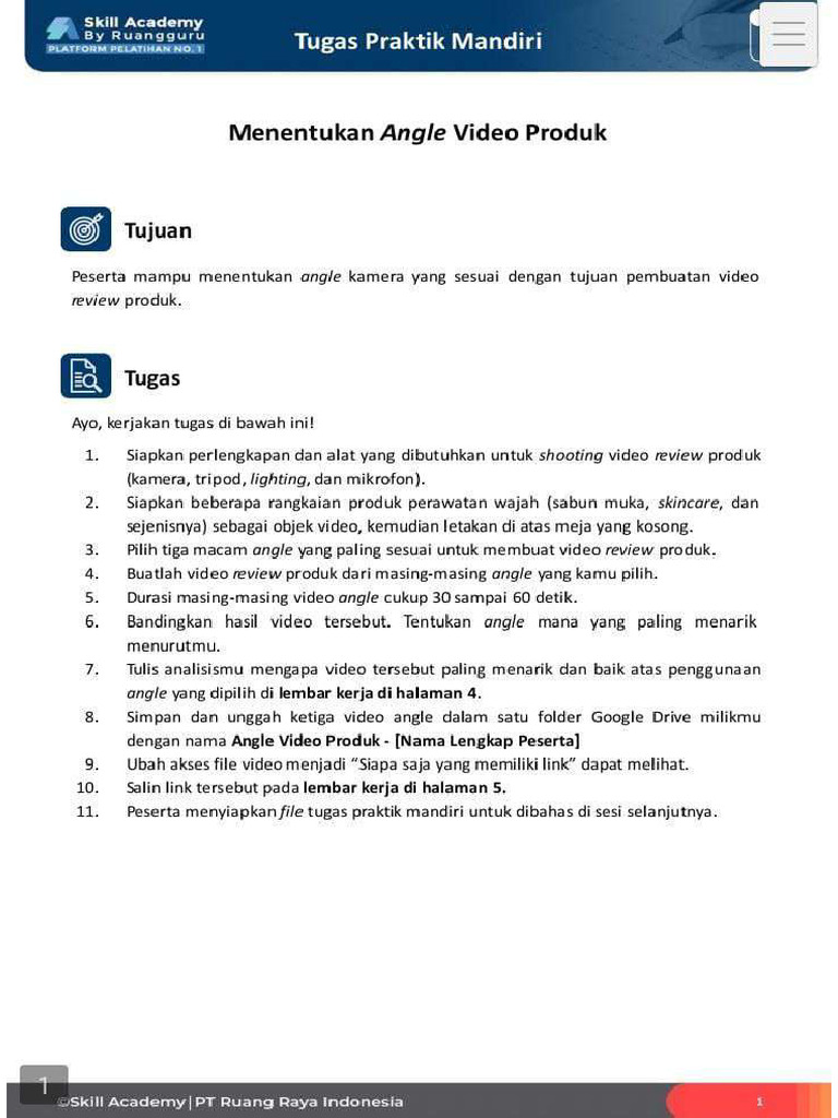 tpm 3 menentukan anggel video produk (Mahesa Ramadhani) | PDF