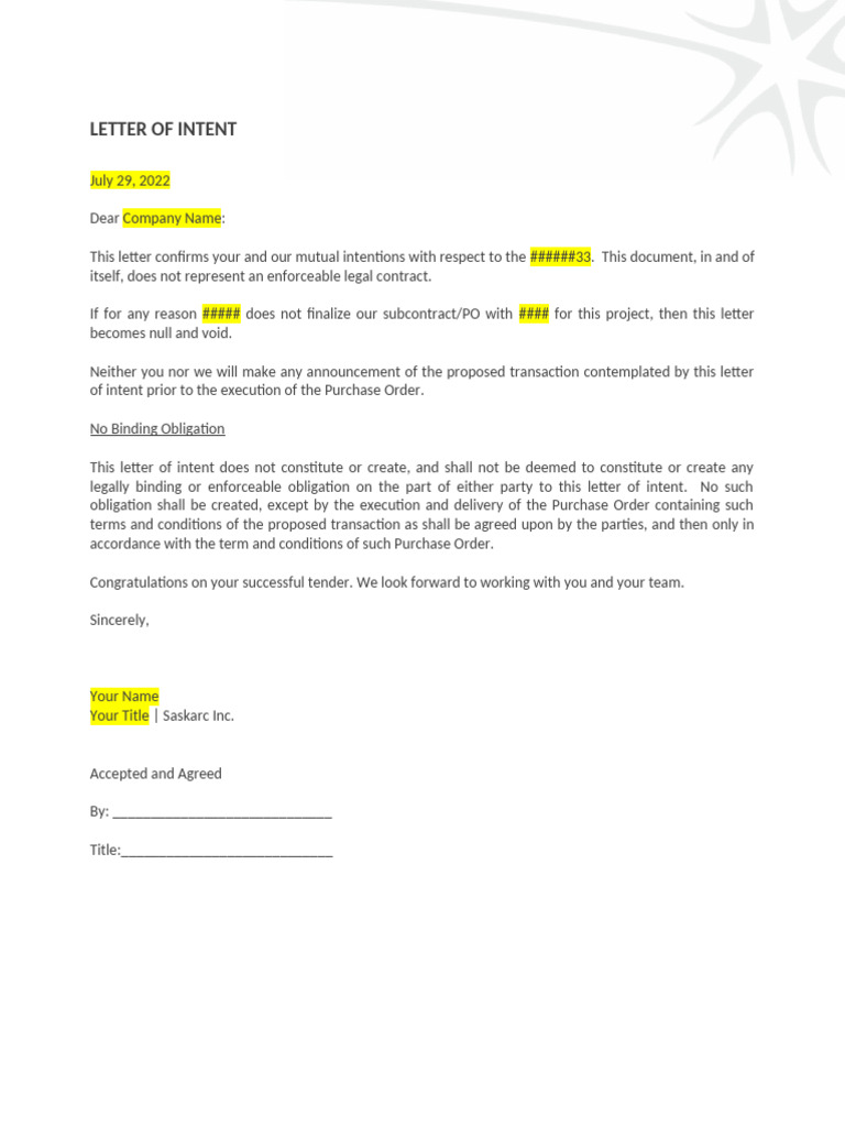 Simple Letter of Intent Template | PDF