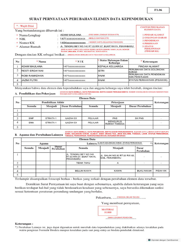 Formulir F1 06 | PDF