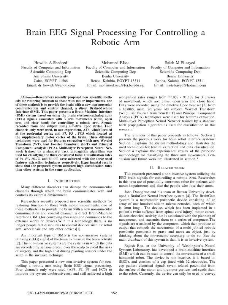 Brain EEG Signal Processing For Controlling A Robotic Arm | PDF