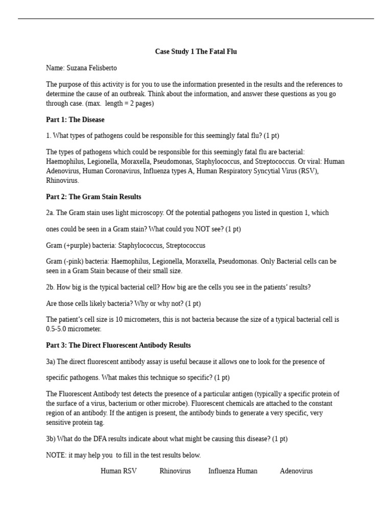 Case Study 1 The Fatal Flu | PDF | Microscope | Wellness