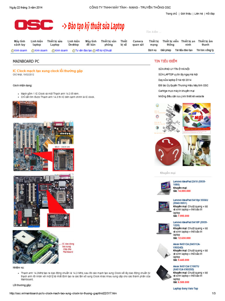 IC Clock Mạch Tạo Xung Clock Lỗi Thường Gặp | PDF