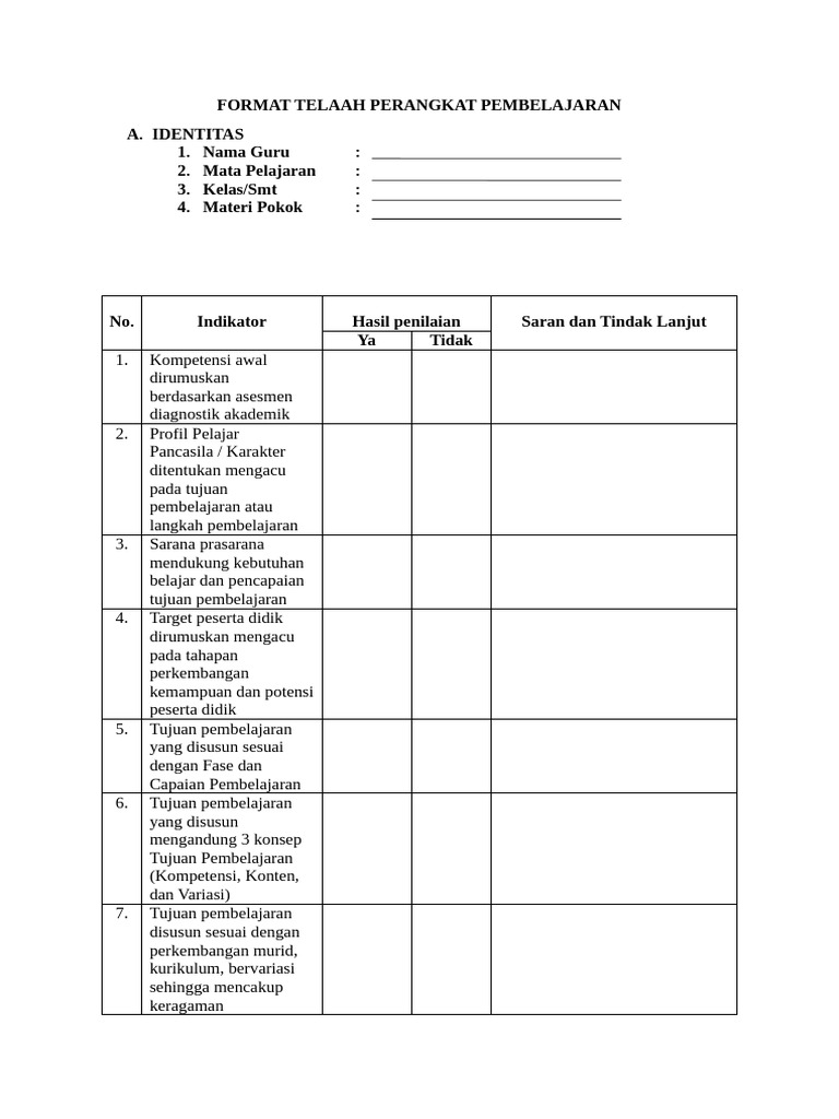 Format Telaah Perangkat Pembelajaran | PDF | Karier & Perkembangan