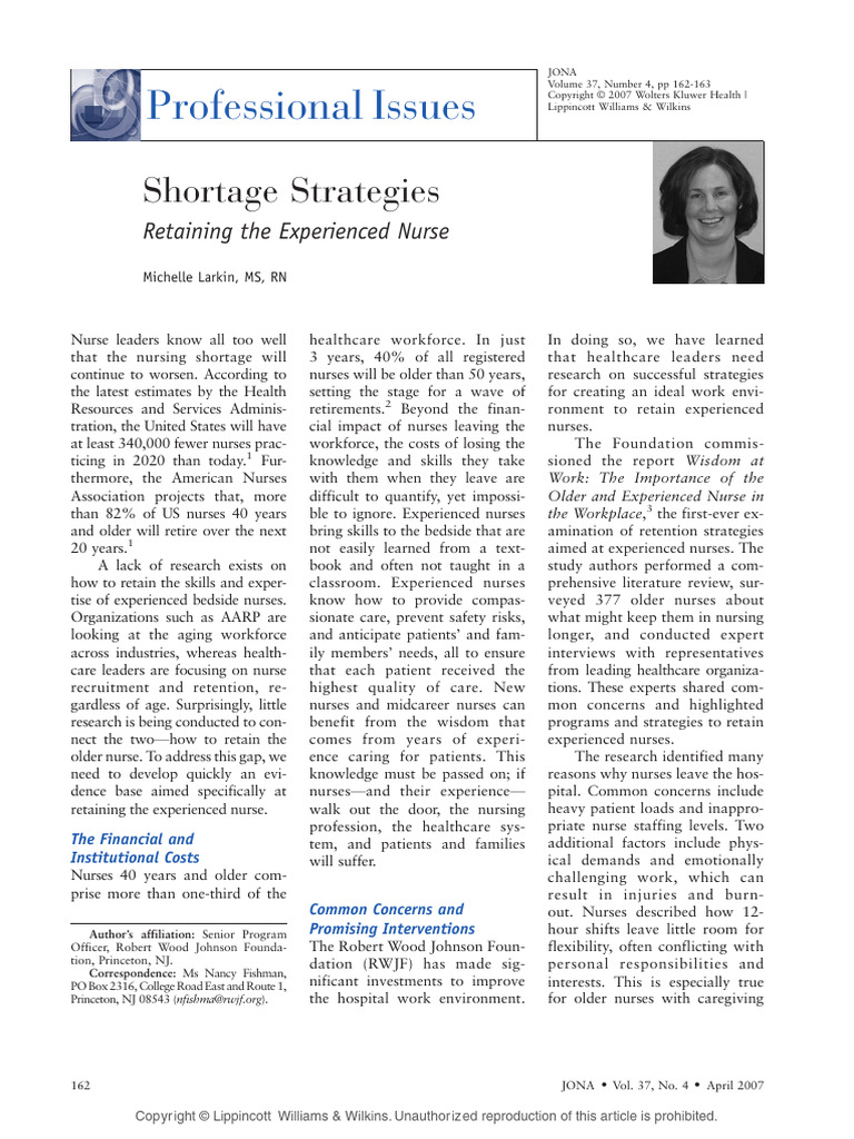 Shortage Strategies RetainingTheExperienceNurse | PDF