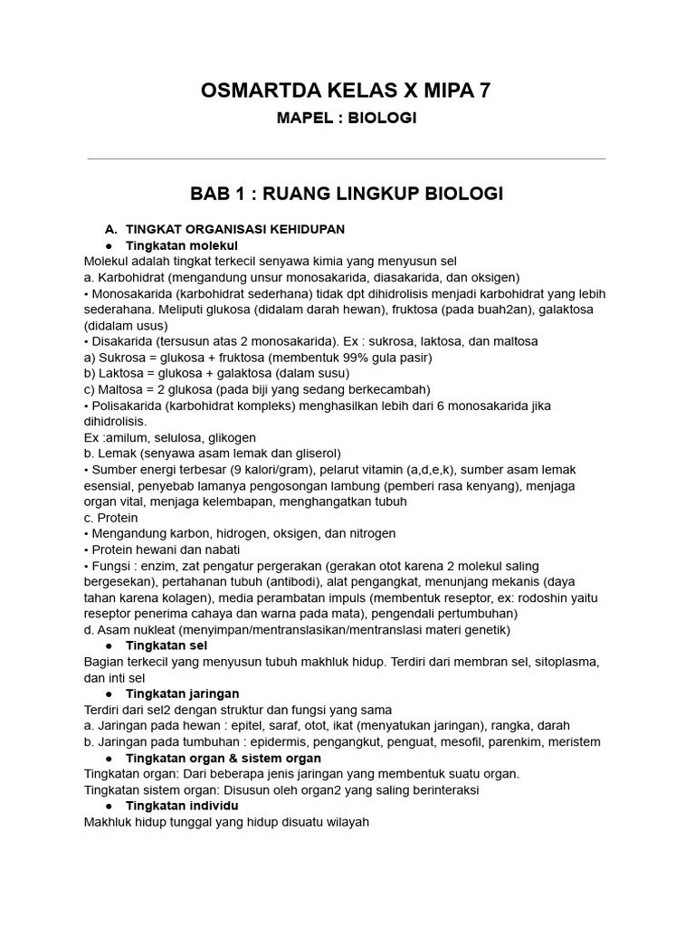Biologi X Sem 1 | PDF