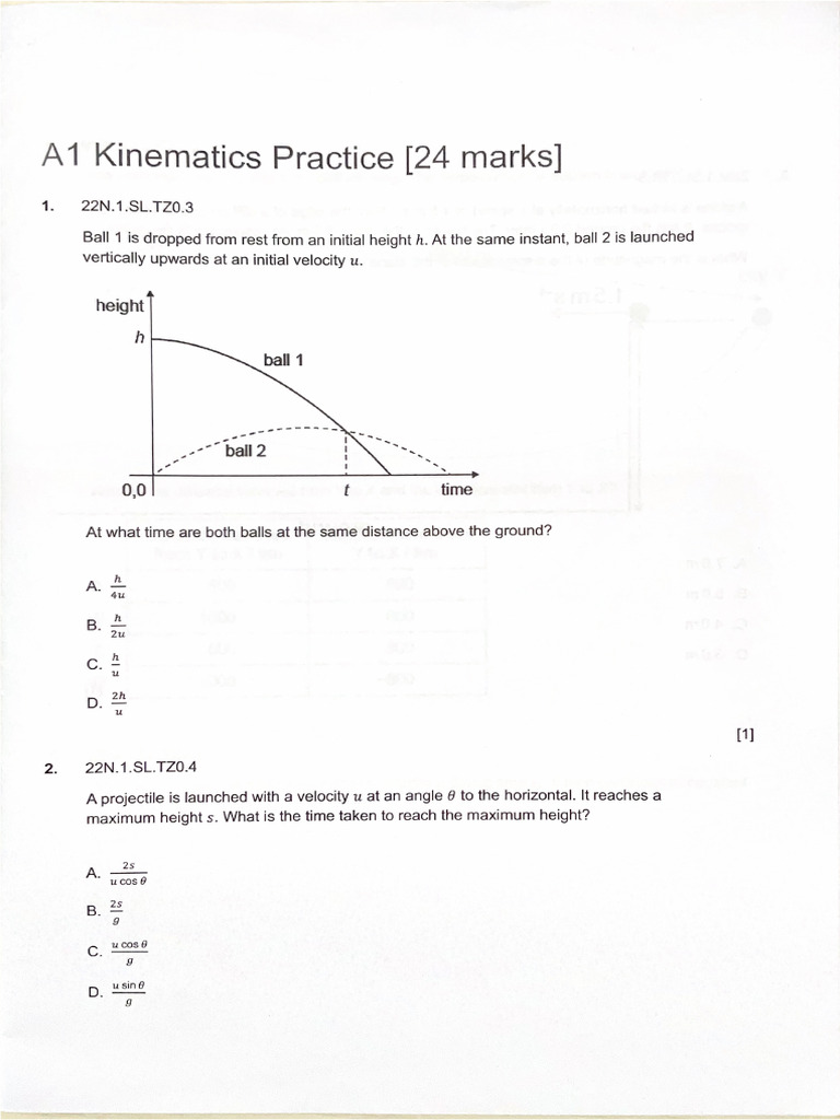 A1 Kinematics Practice | PDF