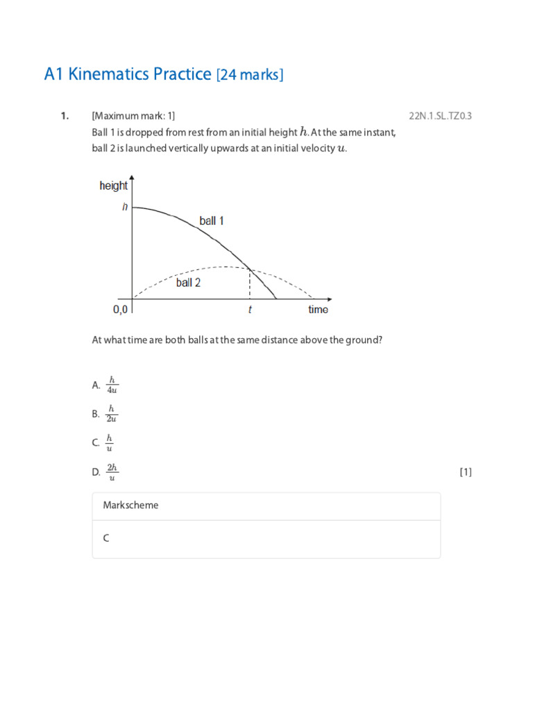 IB Kinematics Practice Questions | PDF | Acceleration | Velocity