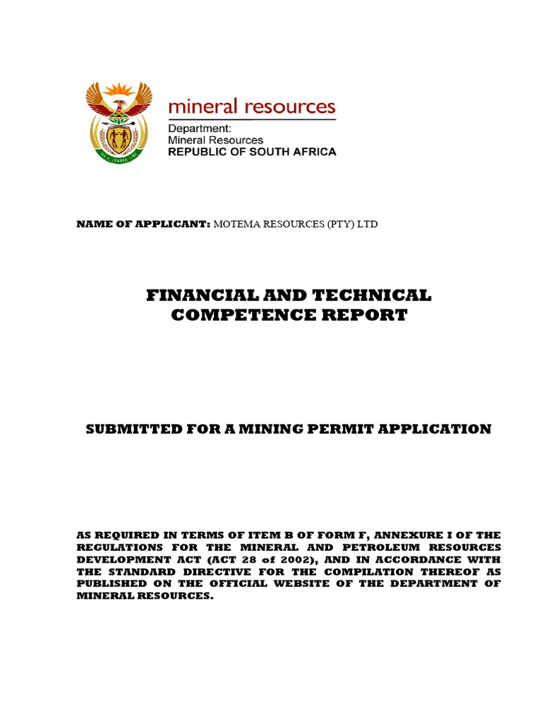 Financial and Technical Ability of Motema Resources (PTY) LTD (Online ...