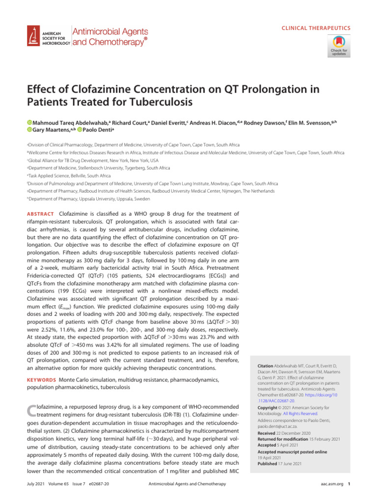 Abdelwahab, Mekanisme Clofazimine Menyebabkan Perpanjangan Interval QTC | PDF
