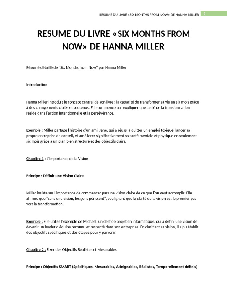 RESUME DU LIVRE SIX Months From Now | PDF