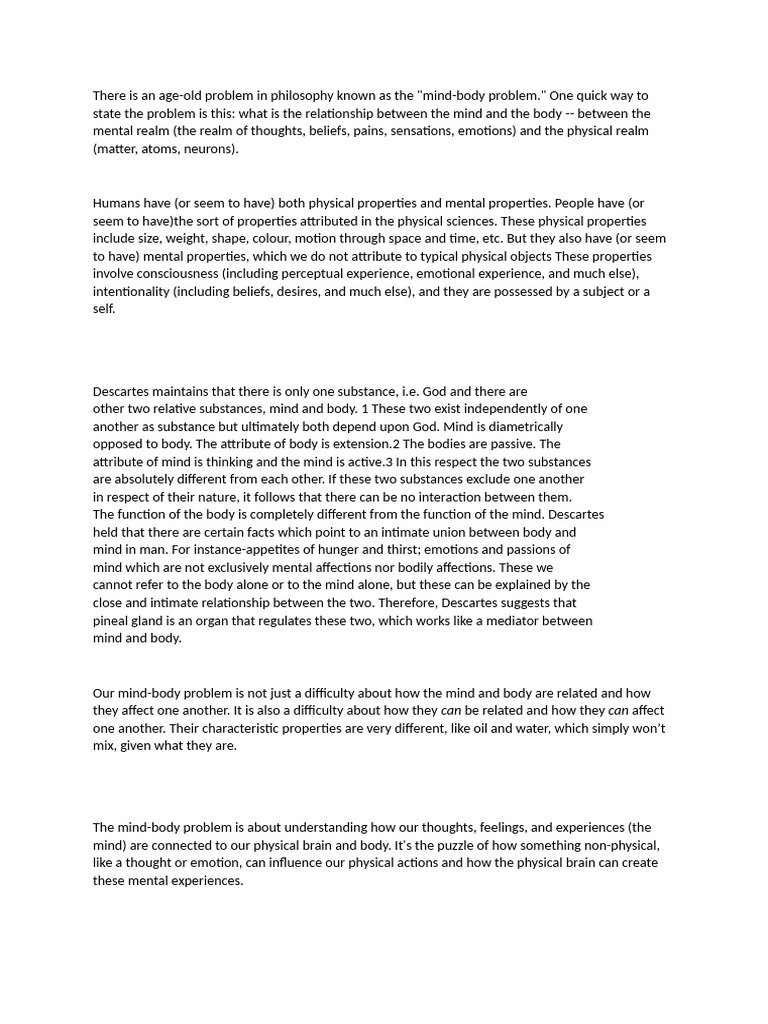 Mind Body Problem | PDF | Mind–Body Problem | Self-Improvement