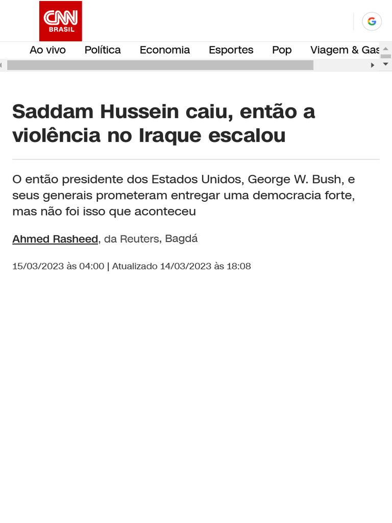3 Saddam Hussein Caiu, Então A Violência No Iraque Escalou - CNN Brasil | PDF | Saddam Hussein ...