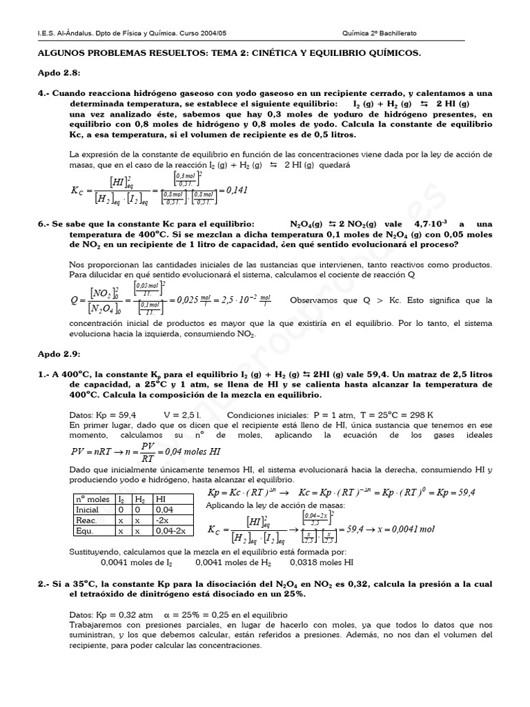 Ejercicios Resueltos Cinética Química | PDF