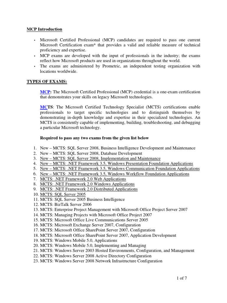 Overview of Microsoft MCP Certifications | PDF | Microsoft Certified ...