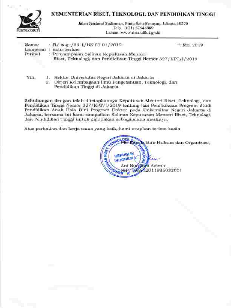 SK Ijin Operasional Prodi s3 Paud Elindra Yetti | PDF