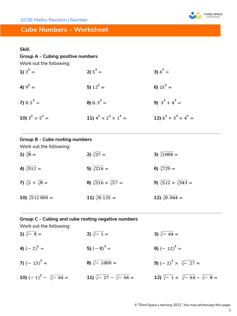Third Space Learning Cube Numbers GCSE Worksheet | PDF