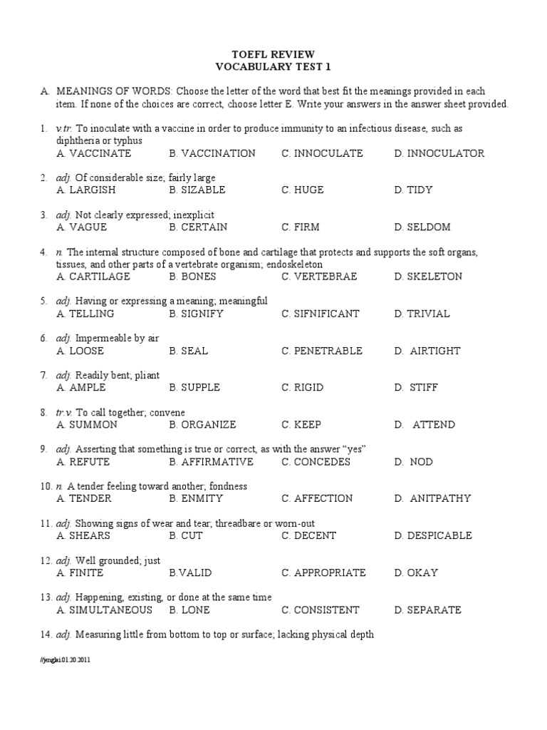 TOEFL Vocabulary Practice | PDF | Skeleton | Agriculture