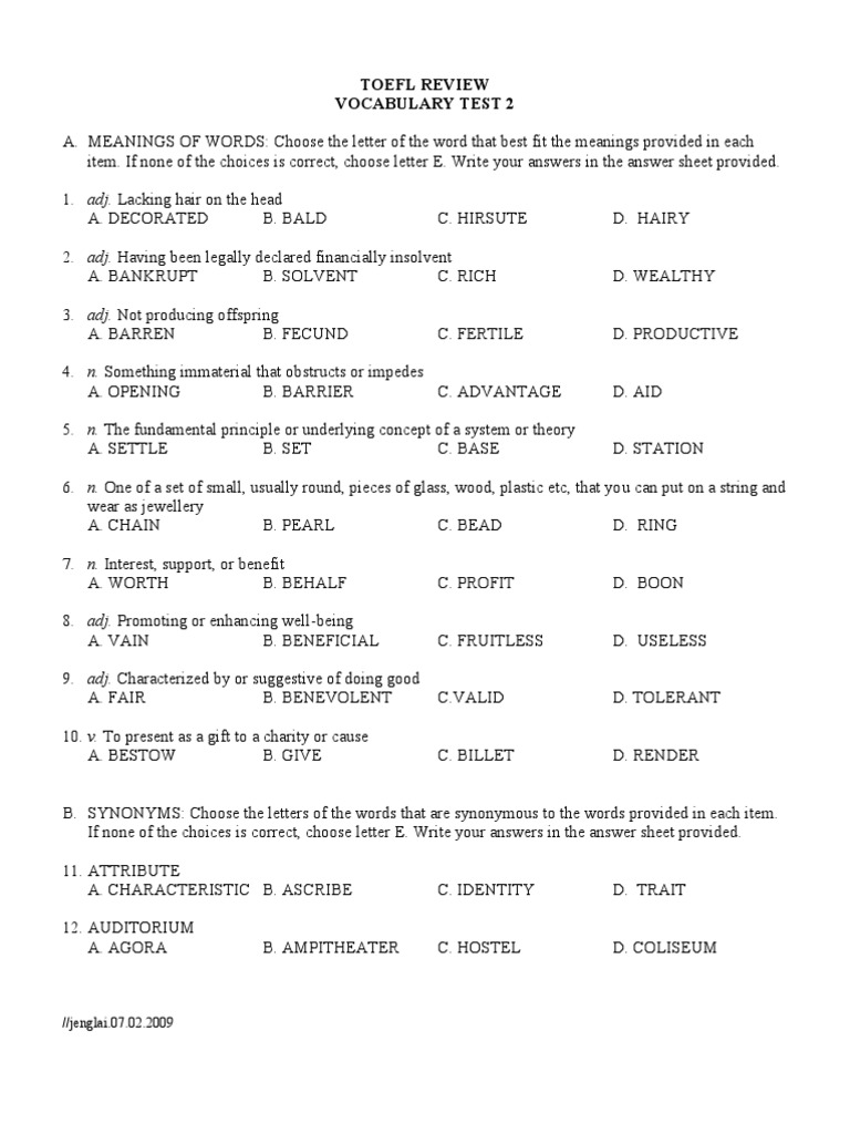 TOEFL Vocabulary Review (Exercises 2) | PDF | Science | Astronomy