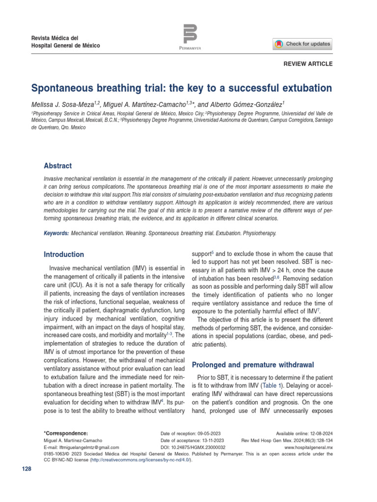 Spontaneous Breathing Trial The Key To A Successful Extubation | PDF | Intensive Care Medicine ...