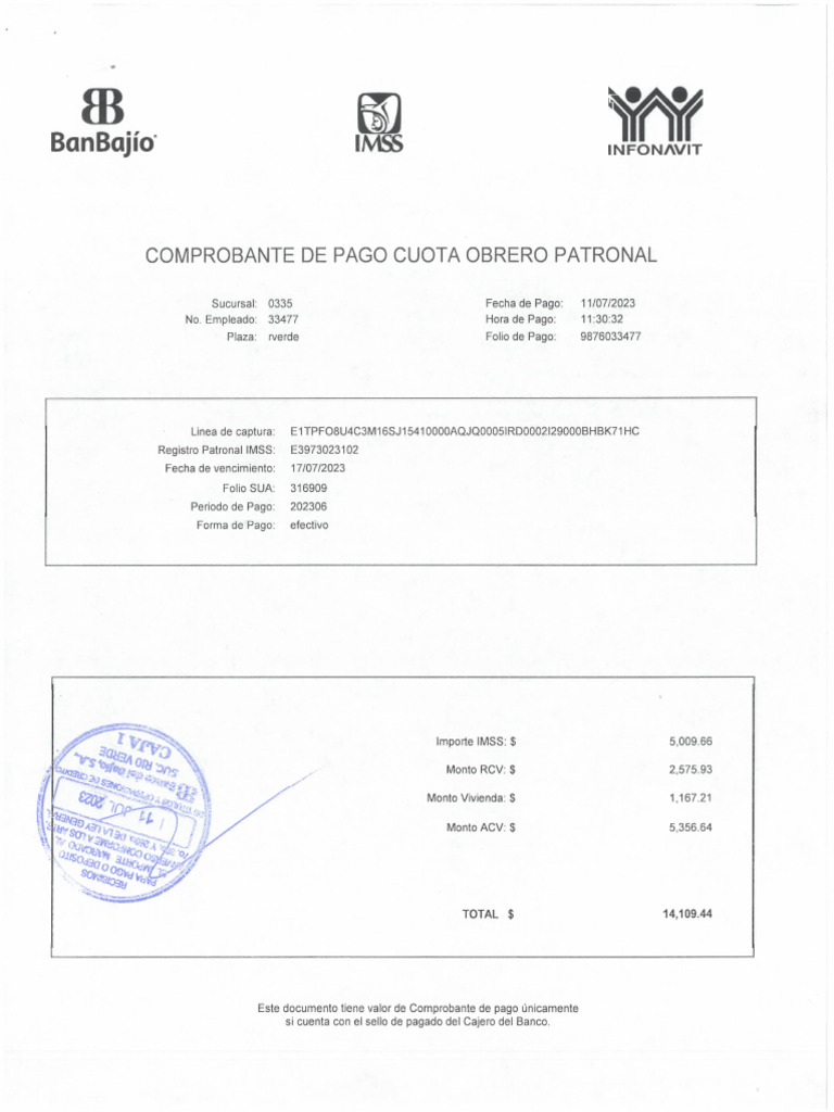 ESCANER IMSS PAGO SUA JUNIO | PDF