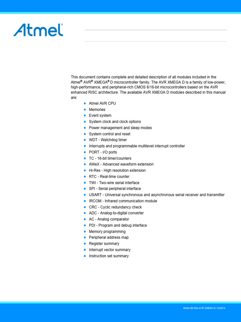 Atmel 8210 8 and 16 Bit AVR Microcontrollers XMEGA D - Manual | PDF ...