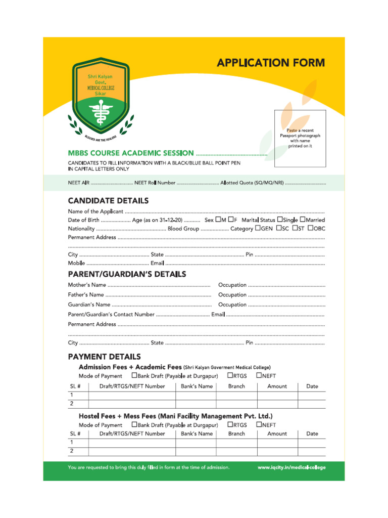 Application Form Mbbs | PDF