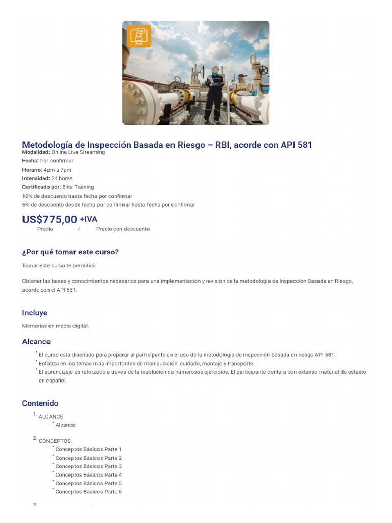 Metodología de Inspección Basada en Riesgo - RBI, Acorde Con API 581 | PDF