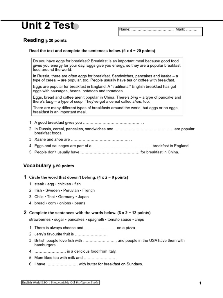Exam 1º ESO Unit 2 | PDF