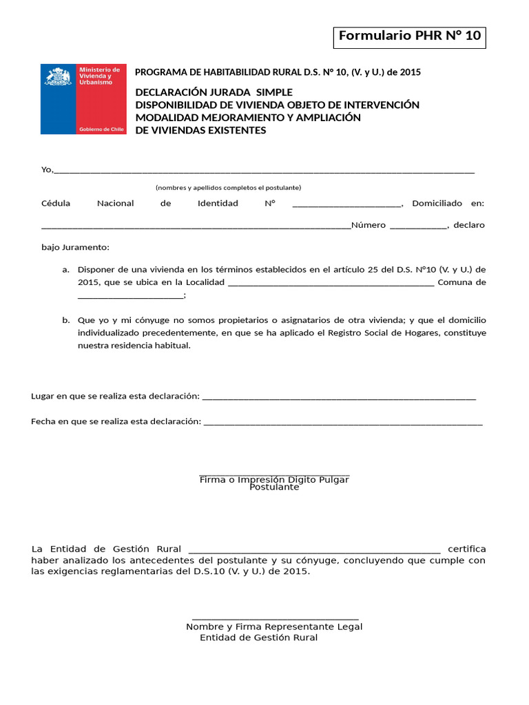 Formulario PHR N°10 | PDF