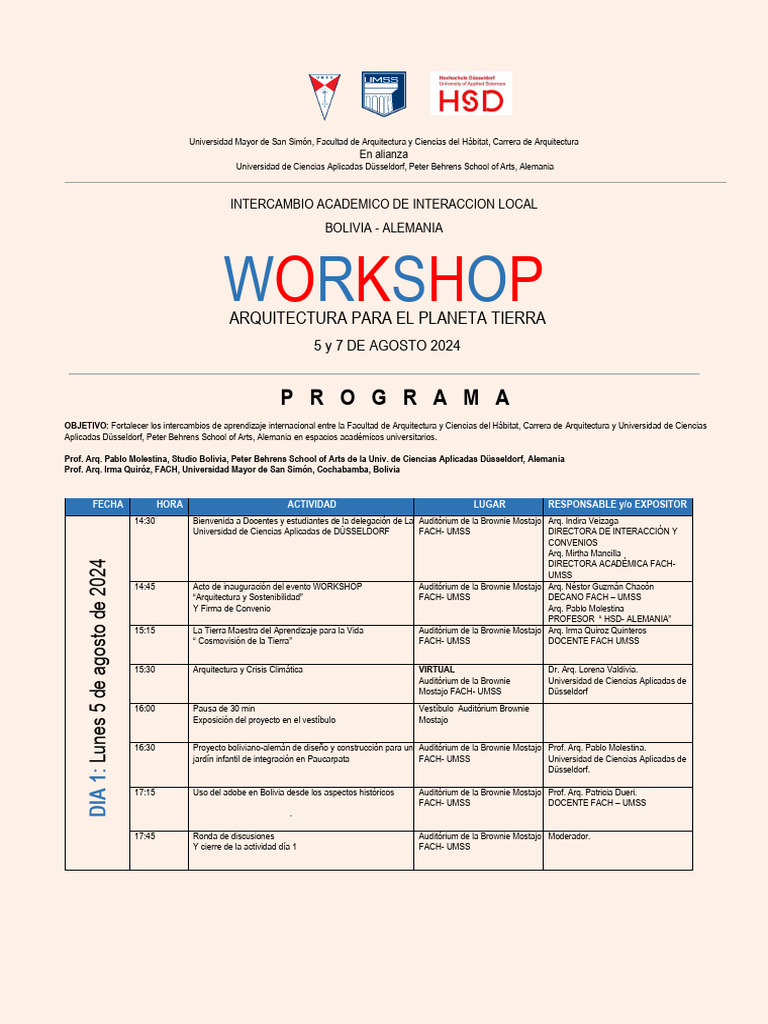 Programa Workshop Umss - HSD 2024 Enviado | PDF
