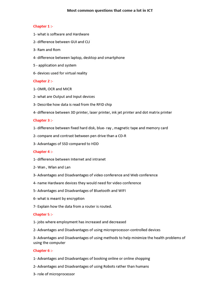 Most Common Questions That Come A Lot in ICT | PDF