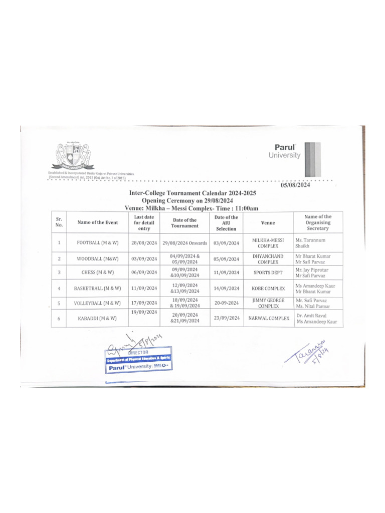 Intercollege Calendar 2024-2025 | PDF