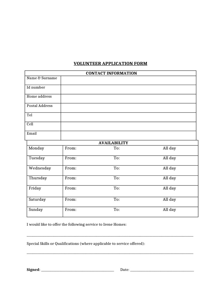 Volunteer Application Form | PDF