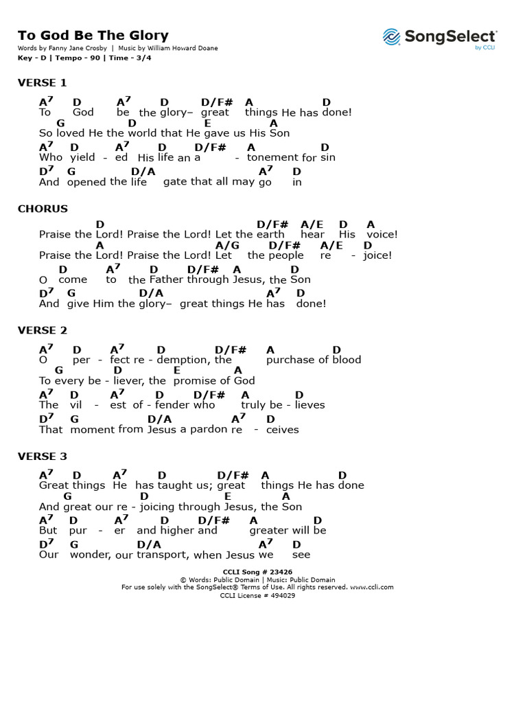 To God Be The Glory-chords-D | PDF