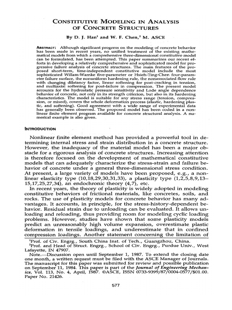 Constitutive Modeling in Analysis of Concrete Structures | PDF