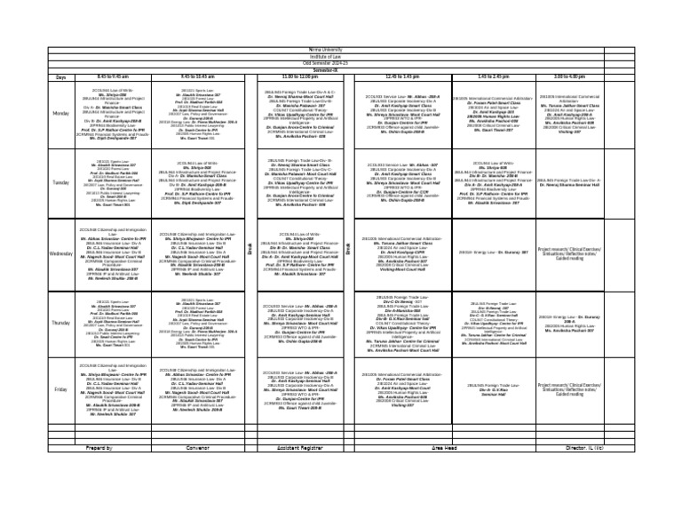 Sem IX Timetable | PDF